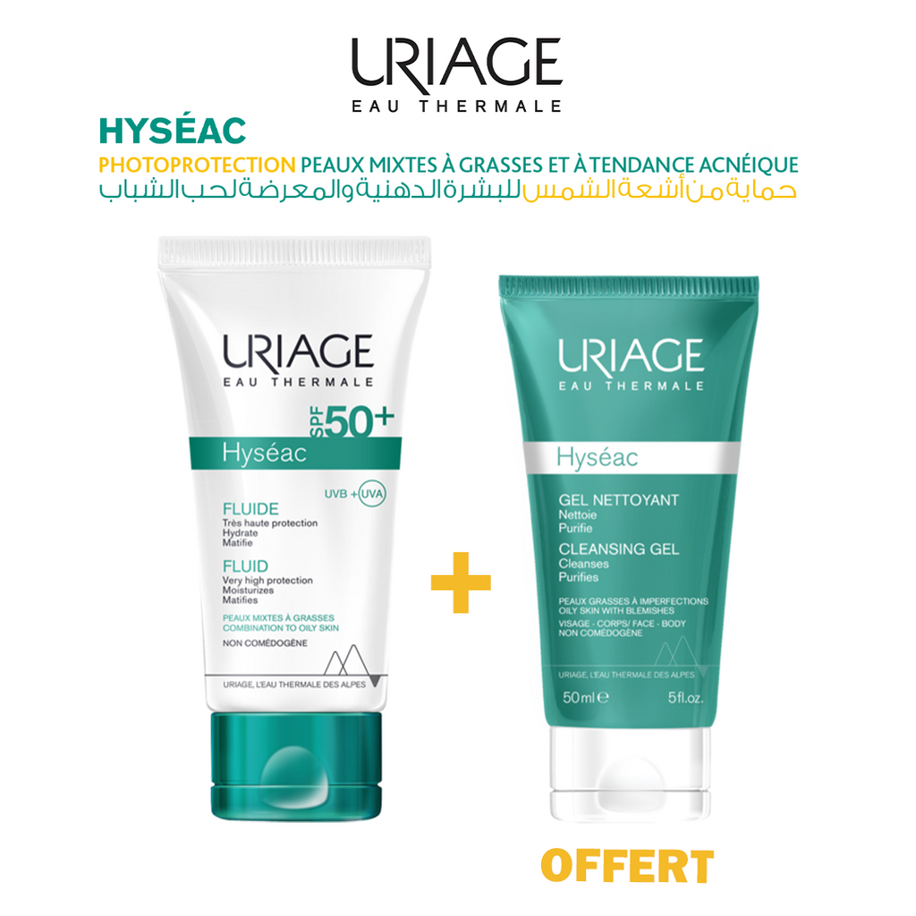 Uriage Hyseac Fluid Spf50 50ml = Hyseac Gel Nettoyant OFFERT – beautymarket.maroc