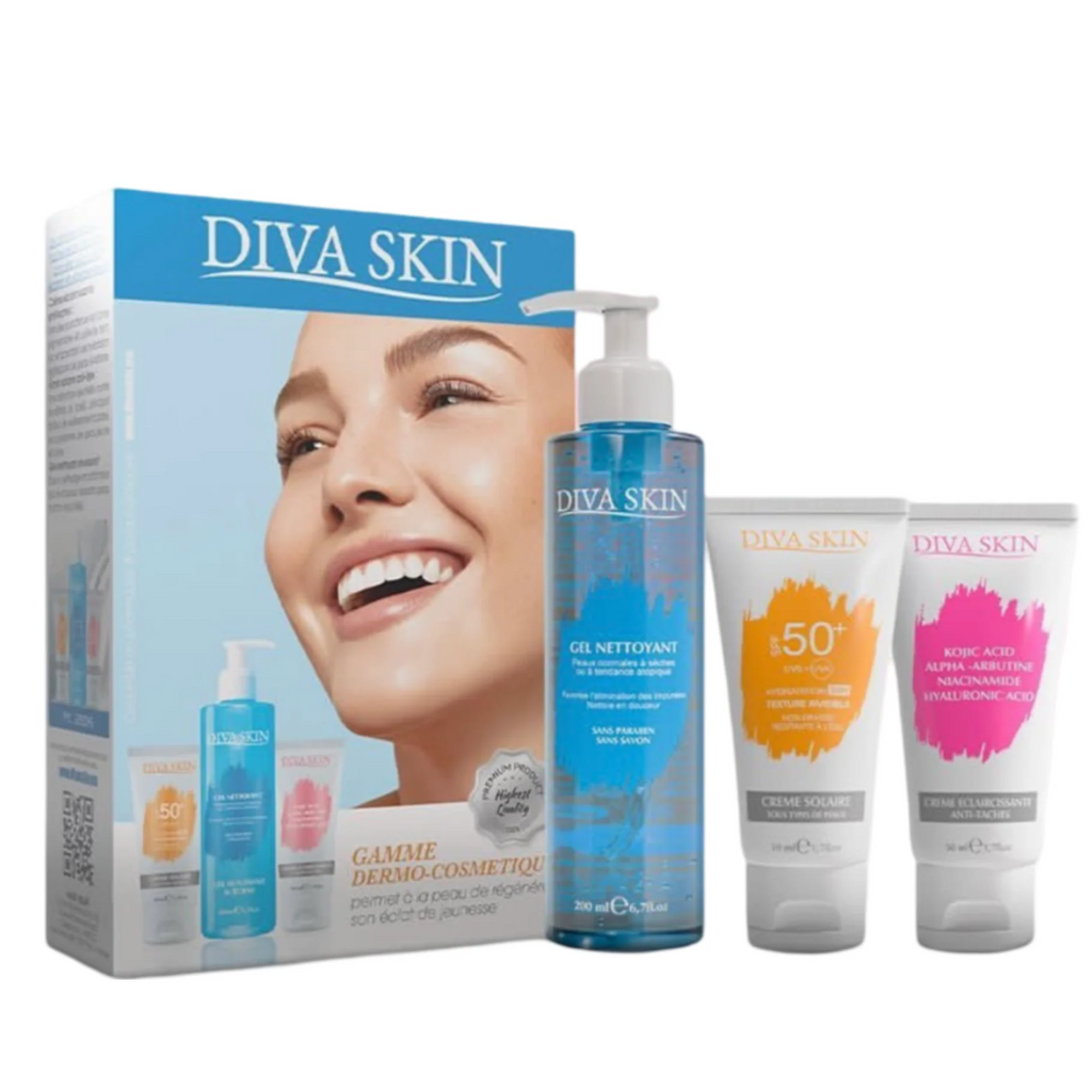 DIVA SKIN PACK Creme Anti Taches 50ml+ Gel Nettoyant 200ml + Ecran Inv – beautymarket.maroc